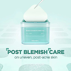 MEDIHEAL Madecassoside Blemish Pad - Square Cotton Facial Toner Pads with Centella Asiatica & Madecassoside – Anti Blemish Face Pads to Improve Uneven Skin Tone - Vegan Face Gauze Wipes, 100 Pads