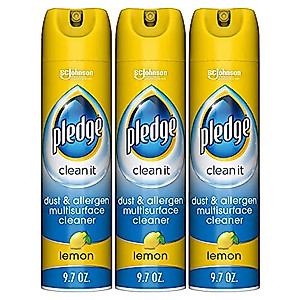 Pledge Dust & Allergen Multisurface Cleaner Spray, Works on Leather, Granite, Wood, and Stainless Steel, Multi, Lemon, 9.7 Ounce (Pack of 3)