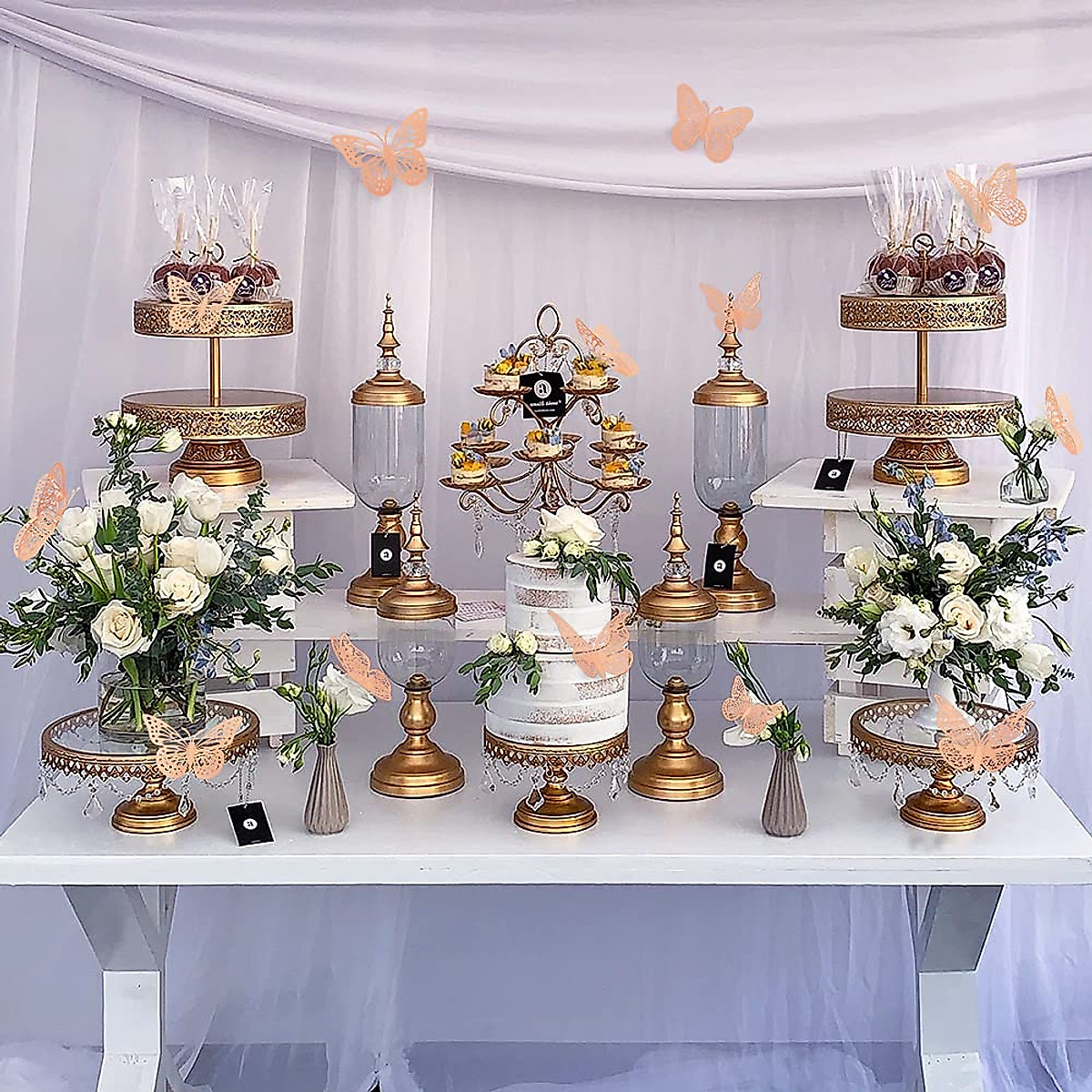 36Pcs Butterfly Wall Decals,3D Butterflies Decor DIY Butterfly Decorations Room Wall Decoration for Bedroom Home Room Decor(Pink Gold)