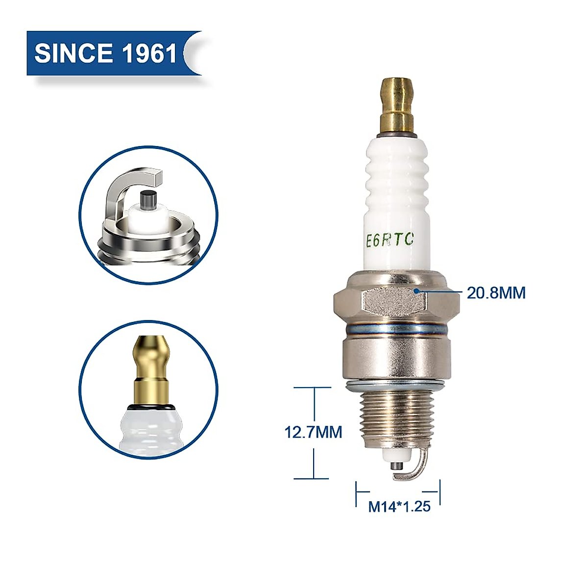 TORCH E6RTC Spark Plug Replace for NGK BPR6HS Spark Plug, for BOSCH WR7BC Spark Plug, for CHAMPION RL82YC Spark Plug, for DENSO IWF20 W20FPR-U Spark Plug, for TORO 418 119-1961 spark plug, OEM, ea