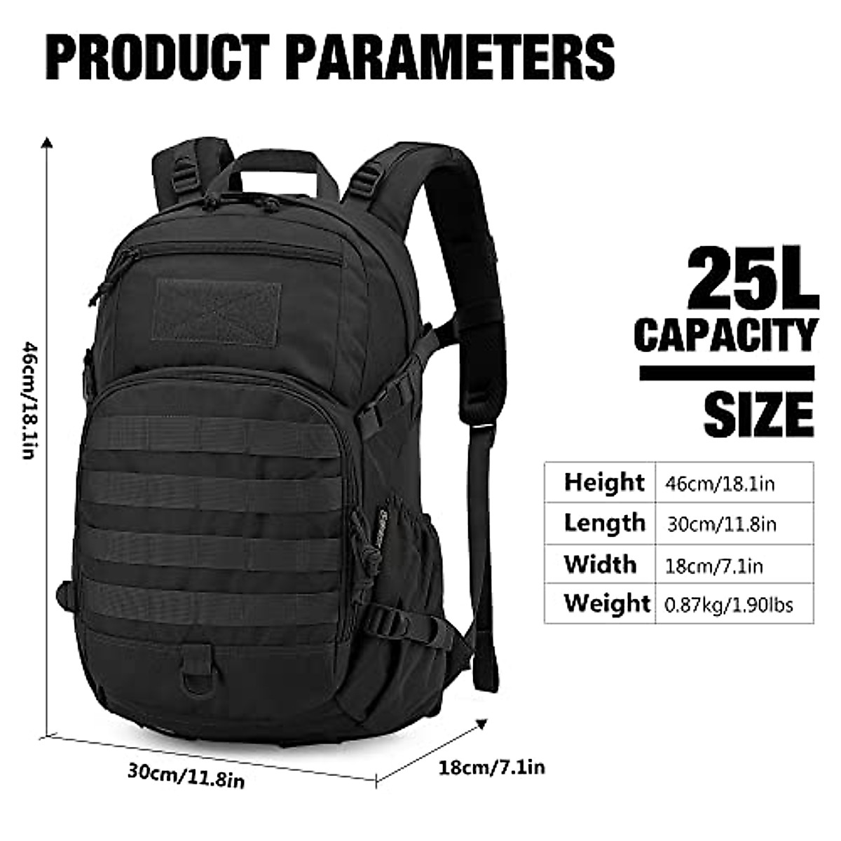 Mardingtop Small Tactical Backpack,Molle Hiking Backpack for Backpacking,Cycling and Biking ,25L Backpack