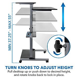 Mount-It! Mobile Standing Desk | Height Adjustable Rolling Desk with 40 Wide Table Tops | Multi-Purpose Rolling Presentation Cart with Four Platforms | (MI-7970)