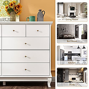 Homsee 10 Drawer Double Dresser with Stylish Carved Legs, Modern Wood Dresser Chest of Drawers with Large Storage Space for Bedroom, White (55.1”W x 15.7”D x 35.4”H)