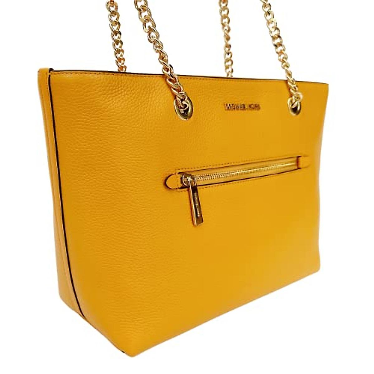 Michael Kors Jet Set Medium Leather Front Pocket Zip Chain Tote Bag (Honeycomb Yellow)