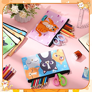Shinylin 24 Pcs Bulk Cartoon Zipper Pencil Case Pouch Cute Cartoon Animal Pen Bag Multipurpose Canvas Cosmetic Bag Pouches Organizer for Boy Girl Stationary Storage(Cat Style)