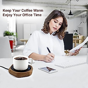 Coffee Mug Warmer:Auto On/Off Gravity-Induction Beverage Cup Warmer for Office Home Desk-Candle Warmer Coaster&Warming Heating Coffee Milk Tea Hot Chocolate-Wood Grain