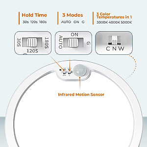 BLNAN Motion Sensor Ceiling Light Wired, 8.7 Inch 3000K 4000K 5000K Selectable LED Flush Mount Light Fixture, Motion Activated Light with Timer for Hallway Stair Walk-in Closet, Non-Dimmable 1 Pack