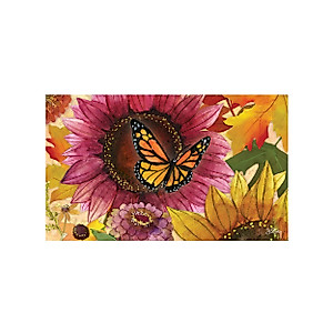 Studio M Sunflower Butterfly Fall/Winter MatMates Decorative Floor Mat Indoor or Outdoor Doormat with Eco-Friendly Recycled Rubber Backing, 18 x 30 Inches