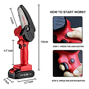 MKSENSE Mini Chainsaw, 4-Inch Electric Chainsaw Handheld Mini Pruning Shears Chainsaw for Tree Trimming Wood Cutting (2 Battery & 2 Chain &1 Box & Installation Tool)