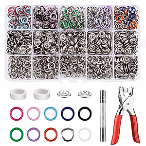 Clatoon 200 Sets Metal Snaps Buttons with Fastener Pliers Press Tool Kit Perfect for DIY Crafts Clothes Hats and Sewing (10 Colors,9.5mm)