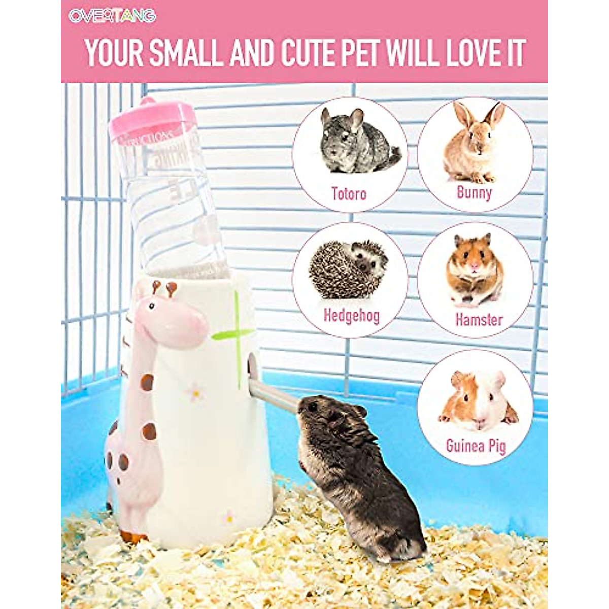 Guinea Pig Water Bottle, Small Animal Water Bottle No Drip, OVERTANG 2 in 1 125ml Rodent Pet Water Bottle No Drip for Cage Hanging Water Feeding Bottles Auto Dispenser for Hamster Guinea Pig Rabbit