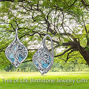WINNICACA Tree of Life Birthstone Leverback Earrings Sterling Silver March Birthstone Jewelry for Women Teens Tree of Life Blue Topaz Crystal Birthstone Jewelry Gifts for Birthday