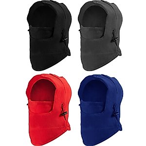 4 Pieces Kids Balaclava Hat Fleece Winter Ski Mask Double Warmer Face Cap (Black, Red, Grey, Blue)