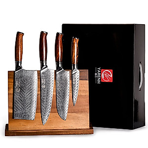 YARENH Knife Set with Magnetic Block 5 Piece, Professional Kitchen Knife Set, 73 Layers Damascus High Carbon Stainless Steel, Natural Sandalwood Handle, Sharp Chef Knife
