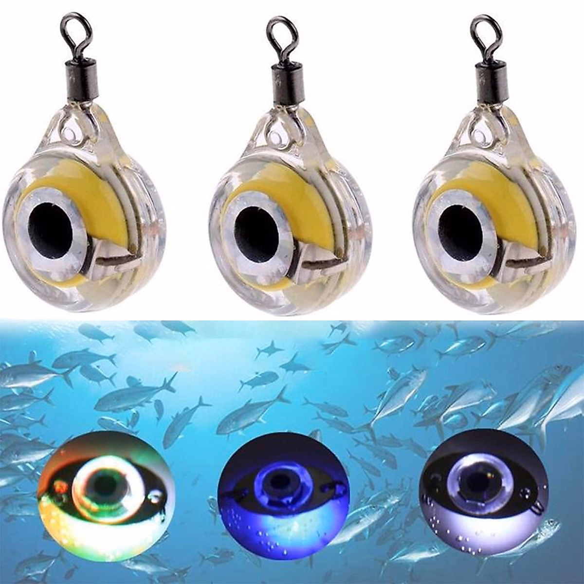 GTHFINE Led Fishing Lures Kit, Underwater Fishing Light, Small Fish Eye Hairtail Mini Lure Fish Light Set Fish Light, Fishing Spoons Underwater Flasher Diamond Lights Trolling Lures Halibut Rig-5pcs