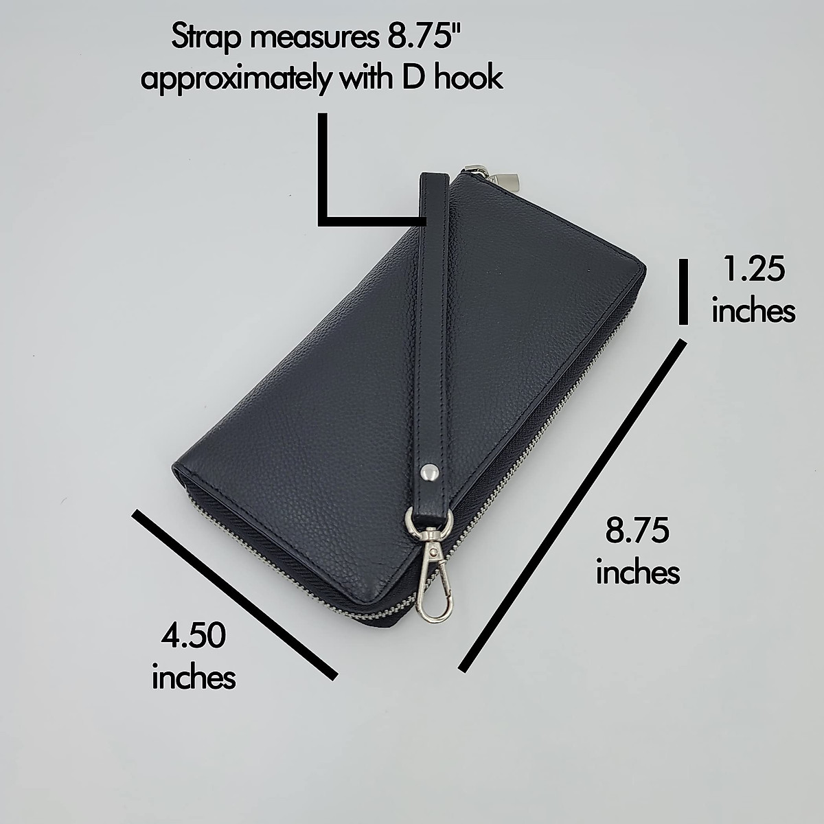 AG Wallets Women's Genuine Leather Large Capacity Wristlet with RFID Protection (Black)