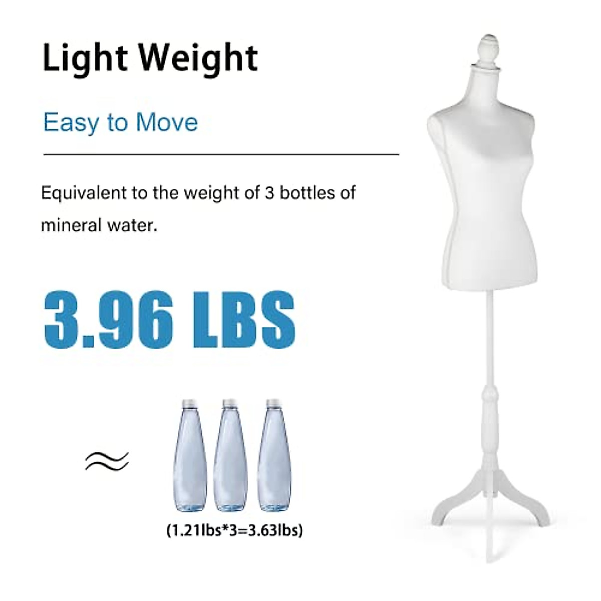 HOMBOUR Female Mannequin Body, Sewing Mannequin Torso Dress Form, Adjustable Mannequin with Stand for Display Dressmaker, White