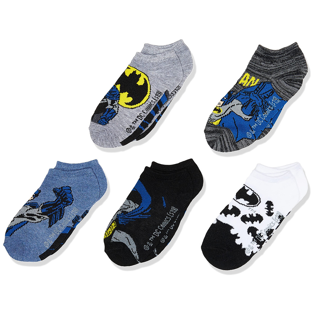 BATMAN boys Batman 5 Pack No Show Casual Sock, Blue Assorted, Shoe Size 3-8 US