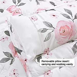 PHF Floral Toddler Nap Mat Set, with Removable Pillow for Toddler Girls, Soft and Lightweight for Daycare, Preschool, Travel, Kindergarten Sleeping Bag, Fits Ages 3-6 Years, Pink Floral