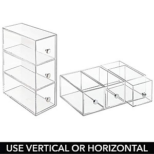 mDesign Plastic Stackable Desktop Organizer Tower Storage Station with 3 Drawers for Home Office - Holds Pens, Sticky Notes, Binder Clips, Notepads, Gel Pens, or Erasers - Lumiere Collection - Clear