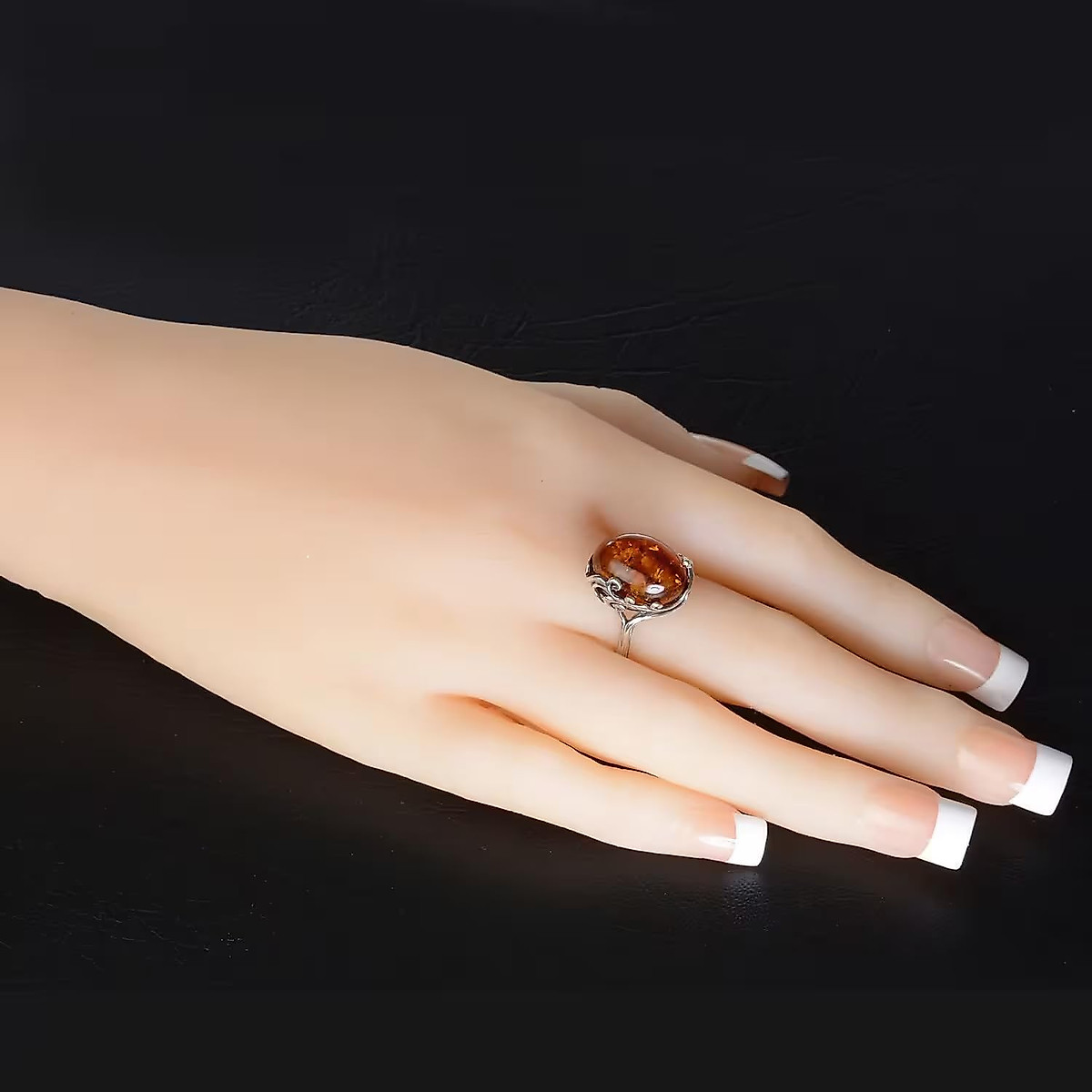 HolidayGiftShops GIA Certified Sterling Silver and Baltic Honey Amber Adult Ring Dana- size 9