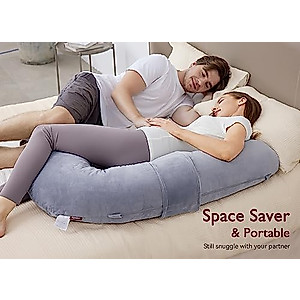 Momcozy Pregnancy Pillows, Original F Shaped Maternity Pillow for Pregnant Women with Adjustable Wedge Pillow, Full Body Support Pregnancy Pillows for Side Sleeping with Velvet Cover, Grey