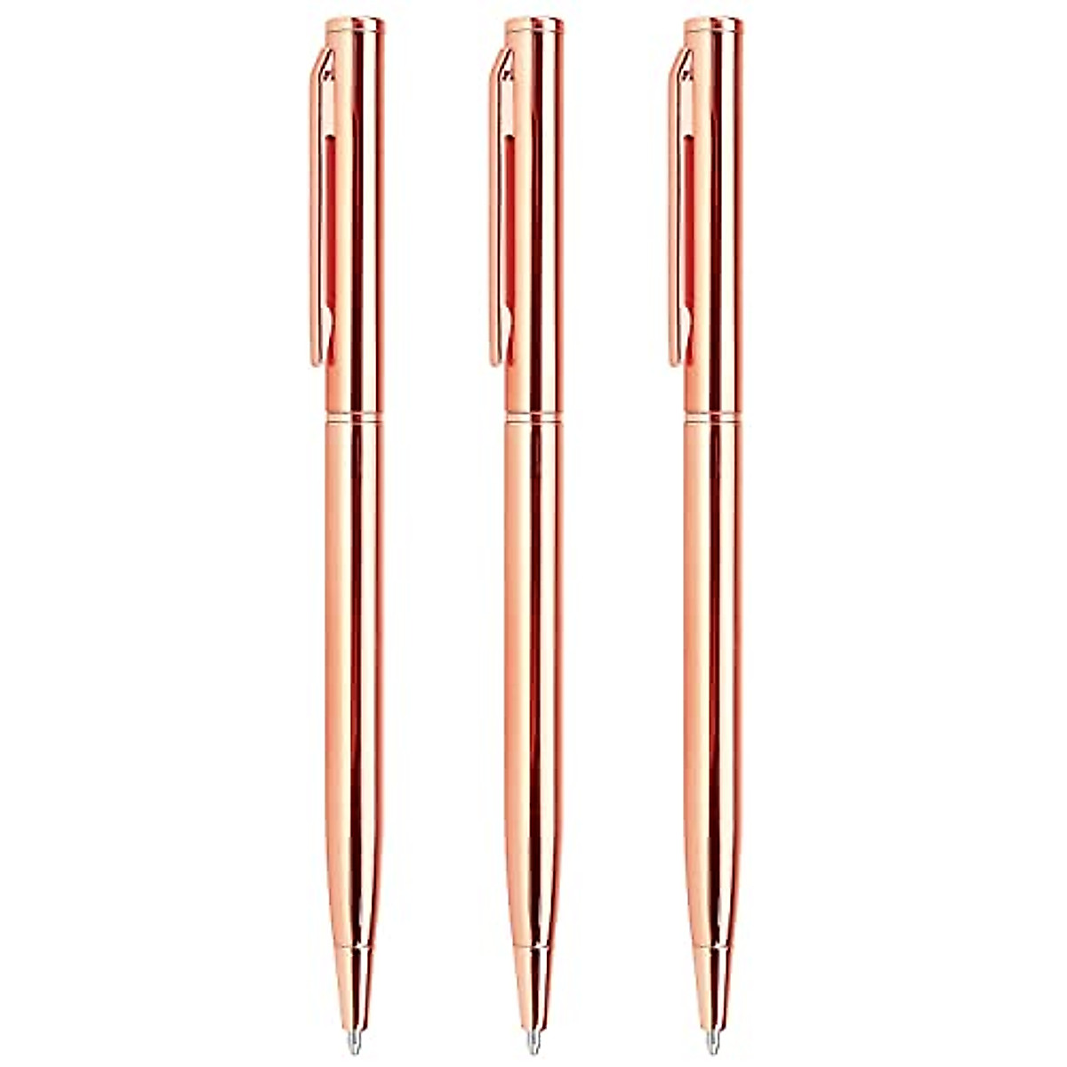 LONGKEY 3 Pack Slim Ballpoint Pens Black ink Medium Point 1.0 mm Writting Pen, Great Gift for Wedding Business Office Students Teachers Christmas (Rose Gold)