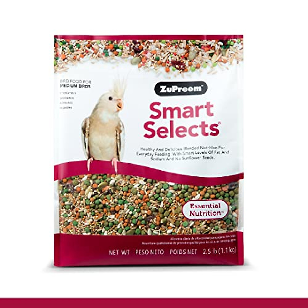 ZuPreem Smart Selects Bird Food for Medium Birds, 2.5 lb - Everyday Feeding for Cockatiels, Quakers, Lovebirds, Small Conures