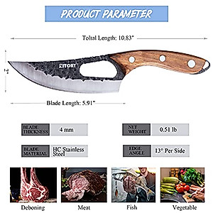 Kitory Meat Cleaver 6 inch,Viking Knife Forged Boning Knife Butcher Fishing Filet & Bait Knife, Full Tang Hammered HC Stainless Blade Walnut Wood Handle Kitchen Knife for Home, BBQ, Camping, Deboning