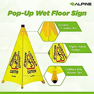 Alpine Pop-Up Wet Floor Sign - Portable Three Sided Caution Cone - Slip & Fall Accident Prevention - for Commercial & Office Use (20 inches)