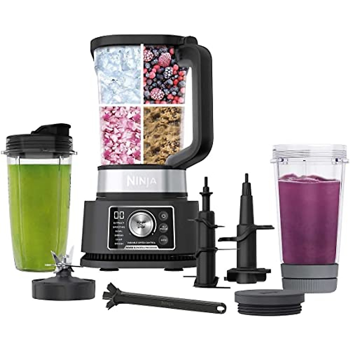 Ninja Foodi Power Pitcher System, Smoothie Bowl Maker, 4in1 Blender + Food Processor, Single Serve Blender 1400WP smartTORQUE 6 Auto-iQ Presets (Renewed)