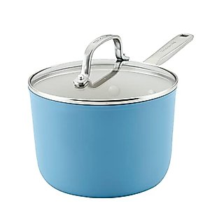 KitchenAid Hard Anodized Ceramic Nonstick Cookware Sauce Pan with Lid, 3 Quart, Blue Velvet