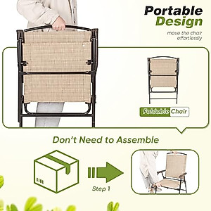 Flamaker Patio Chairs Outdoor Chairs Set of 2 Portable Folding Sling Chair for Lawn Camping Yard Beach