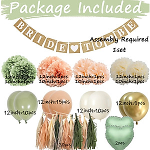 Bridal Shower Decorations Sage Green - Peach Olive Green Boho Bachelorette Party Decorations with Balloons Tissue Paper Flower Pompoms and Tassel Garland (Sage green + Peach)