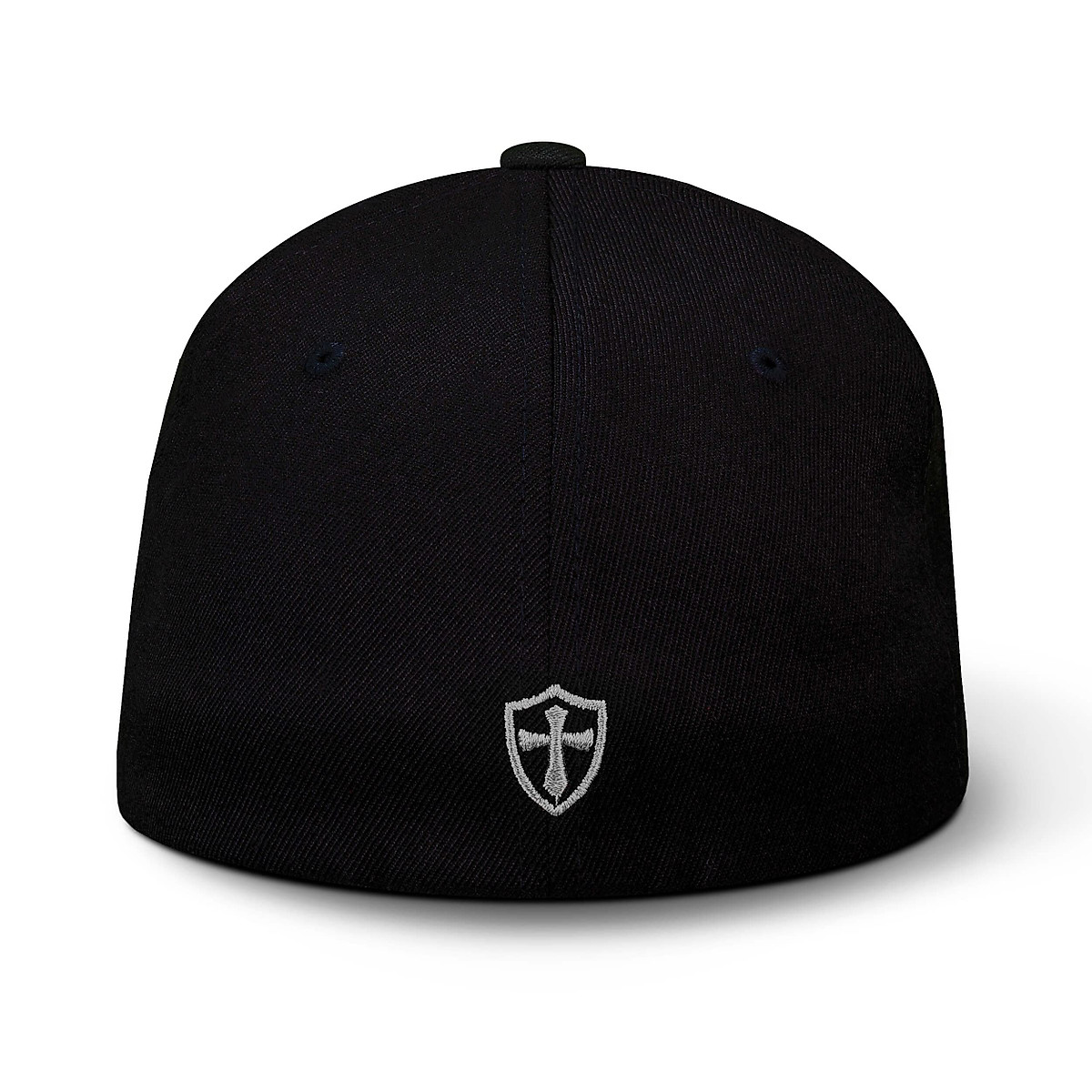 Dion Wear Crusader Cross Cap - Flex Fit Baseball Hats for Men (L/XL Grey on Black)