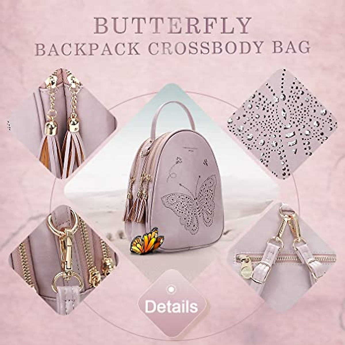 APHISON Small Backpack Purse for Women Teen Girls Cute Butterfly Mini Backpack Vegan Leather Crossbody Shoulder Bags L-PURPLE