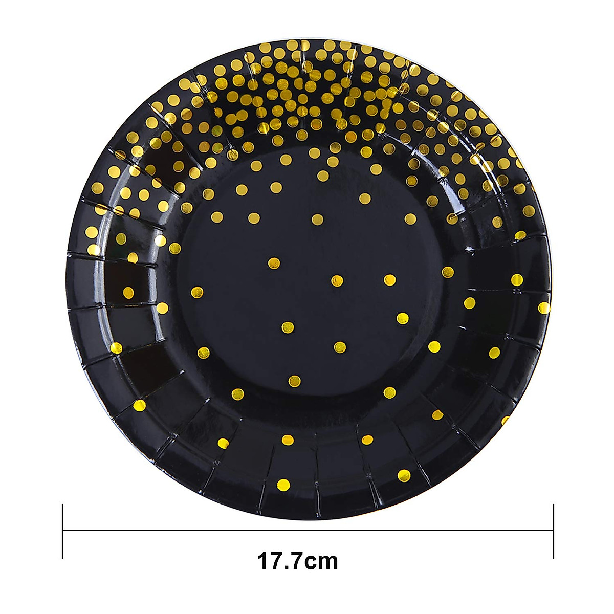 Aneco 60 Pieces 7 Inches Black Bronzing Disposable Paper Plates Dinnerware Plates Gold Foil Polka Dot Plates for Party Graduation Wedding Anniversary Birthday