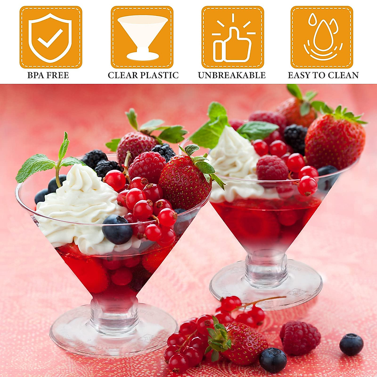 50 Pcs Plastic Martini Glasses 5oz Clear Cocktail Glasses Plastic Mini Martini Cups Unbreakable Parfait Glasses Mini Dessert Glasses for Wedding Party Bowl Wine Ice Cream
