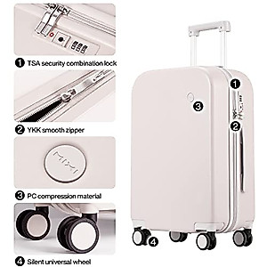 Mixi 3-Piece Luggage Set Hardside PC Travel Suitcase Rolling Bag Spinner Wheels TSA Lock, 20+24+28 Off White(Slight Pink), with Cover