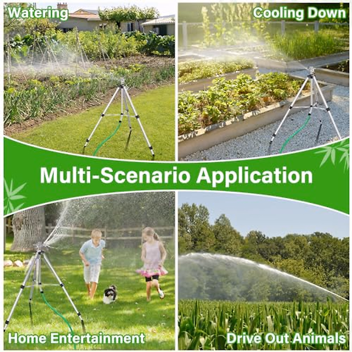Heavy Duty Impact Sprinkler on Tripod Base, Tripod Sprinkler for Yard Large Area, Extra Tall 360 Degree Rotating Lawn Sprinkler with Brass Nozzle, Waters Up to 90 Ft,Legs Extend Up to 50"