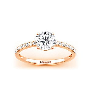 Aihpos 10K or 14K or 18K Gold Custom Name 1.2 ct Round Brilliant Moissanite Personalized Engagement Ring Wedding Ring for Women