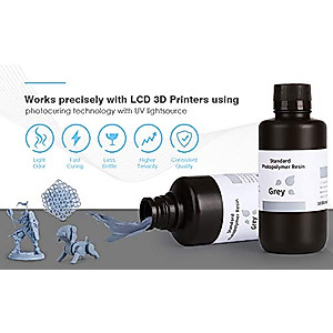ELEGOO 3D Printer Resin LCD UV-Curing Resin 405nm Standard Photopolymer Resin for LCD 3D Printing Grey 1000g