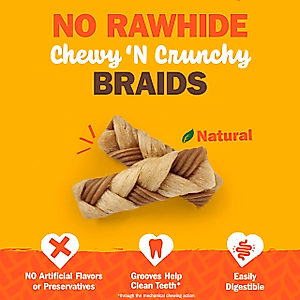Cadet Chewalicious Chewy 'N Crunchy Braid Dog Treats, Limited Ingredient Rawhide-Free Dog Chews, Long-Lasting Made with Real Chicken, 7 Count (Pack of 1)