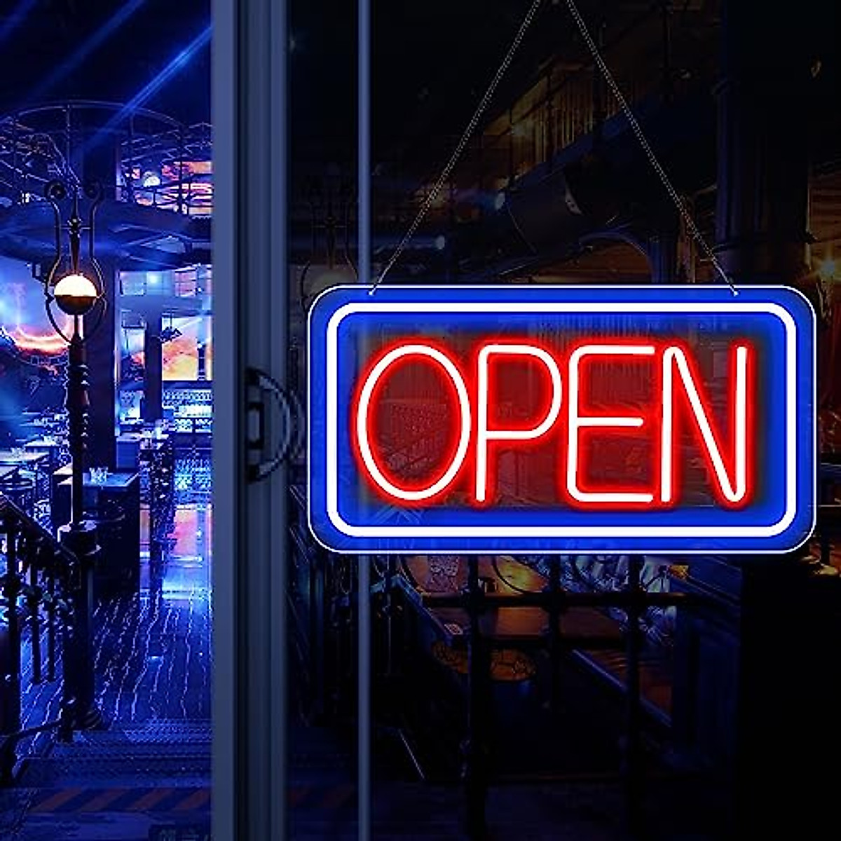 Open Sign With Adapter Neon Open Sign LED With 5 Adjustable Brightness Open Signs For Business Window Open Neon Sign Party Stores Shop Coffee Salon Hotel (Blue/Red-Horizontal) 16.5"X 9"