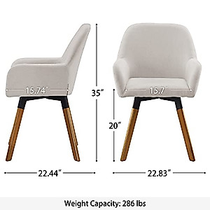 Art Leon Swivel Dining Chairs, Set of 2, Mid Century Modern Chair, Linen Fabric Upholstered Kitchen Dining Room Chairs, Swivel Accent Arm Chair with Solid Wood Legs, Off White