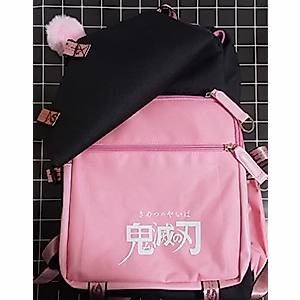 Luckbanjie 17'' Nezuko Backpack Tanjiro Anime School Book Bag Latop Backpacks (Pink-A)