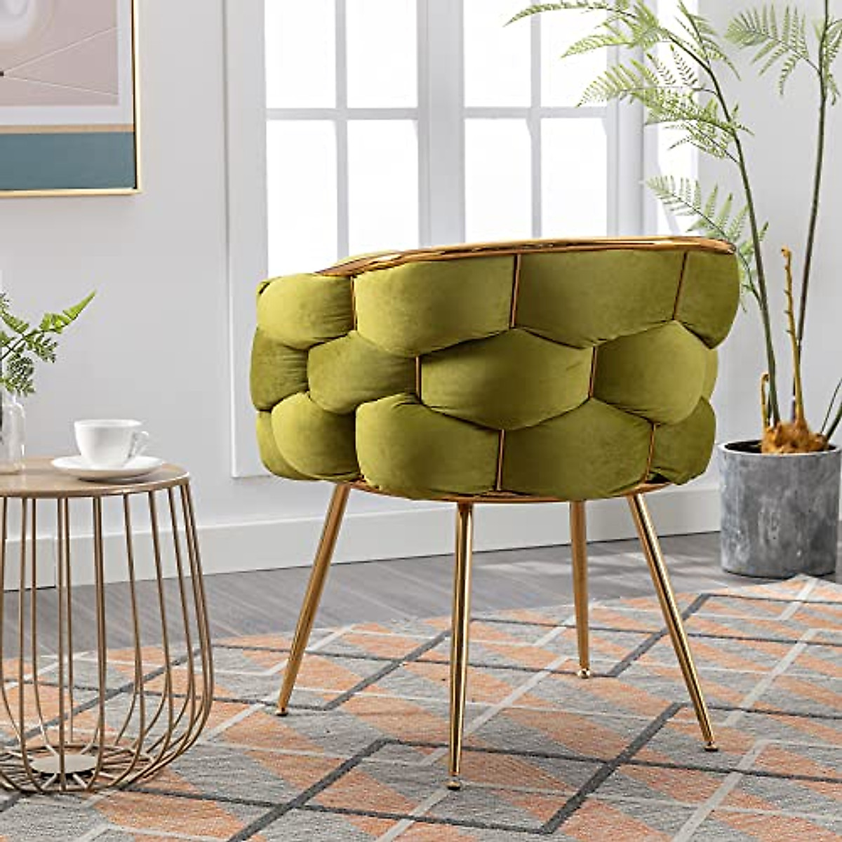 Kakotito Luxury Handmade Accent Chair with Gold Legs, Modern Velvet Armchair for Living Room and Bedroom, Silla de Acento (Green)