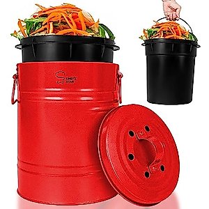 Chef's Star Countertop Compost Bin for Kitchen, Indoor Compost Bin for Kitchen Counter, Small Composter for Kitchen Counter, with Charcoal Filter, Airtight Lid, 0.8 Gallon Compost Pail, Red