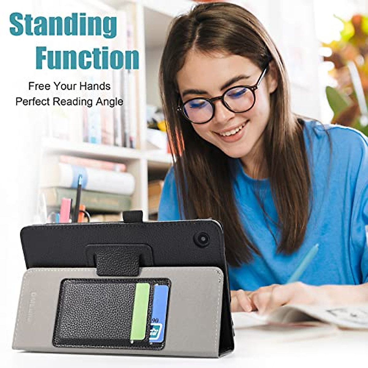 DMLuna Case for TCL Tab 8 LE 8" Tablet (Model: 9137W) 2023 Release, (Not Fit TCL Tab 8 Model: 9038S), Folio Premium PU Leather Stand Cover with Hand Strap/Card Slot, Black