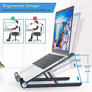 FURNINXS Laptop Stand for Desk Adjustable Foldable Ergonomic Laptop Holder Riser Portable Aluminum Computer Notebook Stand for Elevated 10~15.6" Dell, HP, MacBook Air Pro, Lenovo, Chromebook